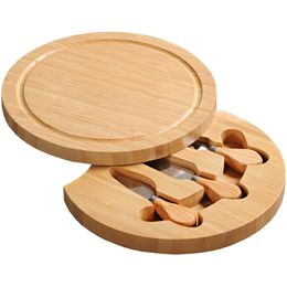 K&auml;sebrett Kesper, beige (natur), B:23cm H:3,6cm L:23cm &Oslash;:23cm, Bambus, Schneidebretter, mit dreiteiligem K&auml;sebesteck