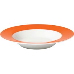 Suppenteller Van Well "Vario", orange (orange, wei&szlig;), B:22cm H:7,9cm T:22cm &Oslash;:21,5cm, Porzellan, Speiseteller, Porzellan, sp&uuml;lmaschinen- und mikrowellengeeignet, &Oslash; 21,5 cm