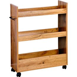 Küchenregal Kesper "Nischenregal, FSC", braun, B:60cm H:78cm T:22cm, FSC-zertifizierter Holzwerkstoff, Regale, mit 3 Abstellflächen und 4 Rädern, davon 2 mit Bremse