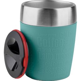 Thermobecher Emsa "Travel Cup", grün, B:8,7cm H:11,2cm, Edelstahl, Silikon, Trinkgefäße, Thermobecher, 0,2 Liter, Edelstahl, Trink- und Eisbecher, gummierte Manschette