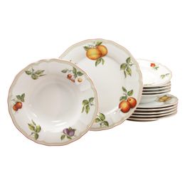 Tafelservice Creatable "Teller Set, Geschirr-Set Flora Orchard", bunt (wei&szlig;, bunt), 12 Stk., Porzellan, Geschirr-Sets, Tafelservice, Service, Fr&uuml;chtedekor, 12 Teile, f&uuml;r 6 Personen