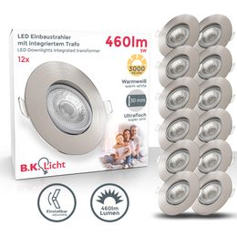 B.K.LICHT LED Einbauleuchte "12er Set Einbaustrahler, Schwenkbar, Deckenspots, flache Spots", grau, 12, &Oslash; 9cm H: 24cm, Leuchten, 3.000K, 480Lm, 4,9W, Kunststoff, 9 x 2,4 cm, Nickel, LED Einbaustrahler LED Deckeneinbaustrahler