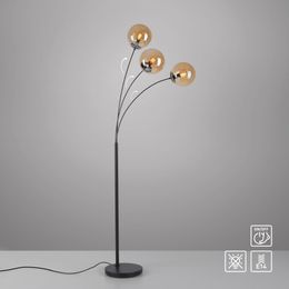 my home Stehlampe "Nym&ouml;lla", schwarz (schwarz, glas amberfarben), 3, &Oslash; 16cm H: 160cm, Leuchten, Stehleuchte mit gro&szlig;en Glaskugeln amberfarben oder opal matt wei&szlig;, Stehlampe