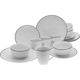 Kombiservice Creatable "Luna Black Line", weiß, 16 Stk., Porzellan, Geschirr-Sets, Kombiservice, handgemaltes Liniendekor