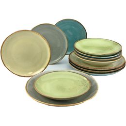 Tafelservice Creatable "Geschirr-Set NATURE COLLECTION", bunt (grau, blau, gr&uuml;n, sand), 12 Stk., Steinzeug, Geschirr-Sets, Tafelservice, Service, 12 Teile, f&uuml;r 4 Personen