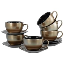 Cappuccinotasse Creatable "Golden Days Schwarz, Cappuccinoset, 12-tlg.", schwarz, 12 Stk., Steinzeug, Trinkgef&auml;&szlig;e, Cappuccinotasse, Goldfarbene Spezialglasur