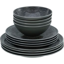 Teller-Set Creatable "Orient Mandala", grau, 12 Stk., Porzellan, Geschirr-Sets, Speiseteller, Dessertteller und Schalen im Set
