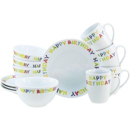 Fr&uuml;hst&uuml;cks-Geschirrset Creatable "Happy Birthday, Fr&uuml;hst&uuml;cksset 12-tlg.", bunt (wei&szlig;, bunt), 12 Stk., Porzellan, Geschirr-Sets, Fr&ouml;hliches buntes Geschirr, F&uuml;r alle Geburtstagsfeierlichkeiten
