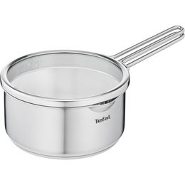 Kasserolle Tefal "Nordica, kleiner Topf Induktion 16 cm", silber (edelstahlfarben), B:18cm H:7,5cm L:33cm Ø:16cm, Töpfe, Kasserolle, Siebdeckel zum sicheren und mühelosen Abgießen, Doppelgriff