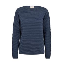 Strickpullover Freequent "FQDODO-PU-DOTTIE", Damen, Gr. M, blau (vintage indigo), Feinstrick, Obermaterial: 100% Baumwolle, unifarben, bequem h&uuml;ftbedeckend, Rundhals, B&uuml;ndchen, Pullover Strickpullover, mit Strick-Knoten-Details