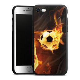 DeinDesign iPhone SE (2020) Handy Premium Silikon H&uuml;lle Handyh&uuml;lle schwarz Case Ball Fire Soccer Silikon Premium Case