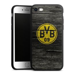 DeinDesign iPhone SE (2020) Handy Premium Silikon H&uuml;lle Handyh&uuml;lle schwarz Case Bvb Wooden Look Borussia Dortmund Silikon Premium Case
