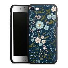 DeinDesign iPhone SE (2022) Handy Premium Silikon H&uuml;lle Handyh&uuml;lle schwarz Case Blue Muster Flowers Silikon Premium Case