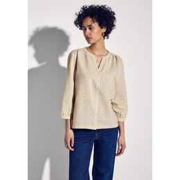 Street One Damen Klassische Bluse, beige, Gr. 46, kariert, Web, 40% Baumwolle, 38% Polyester, 21% Viskose, 1% Elasthan, Blusen, mit 3/4 &Auml;rmeln