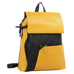 CLUTY Damen Cityrucksack, gelb, Leder, Rindsleder, Rucks&auml;cke, echt Leder, Made in Italy