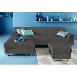 Ecksofa DOMO collection, B:251cm H:72cm T:80cm, grau, Wohnzimmer, Sofas, "Jamie, modern und elegant, Fu&szlig;h&ouml;he 9cm, L-Form", wahlweise mit Bettfunktion