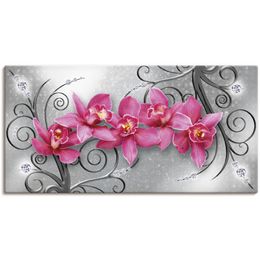 Wandbild Artland, B:100cm H:50cm, pink, Wohnzimmer, Bilder, "rosa Orchideen auf Ornamenten", als Alubild, Leinwandbild, Poster in verschied. Gr&ouml;&szlig;en