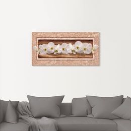 Leinwandbild Artland, B:100cm H:50cm T:1,8cm, wei&szlig;, Leinwand, Wohnzimmer, Bilder, "Wei&szlig;e Orchideen braun gold", auf Holzrahmen gespannt