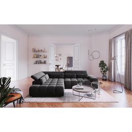 Ecksofa COTTA, B:310cm H:70cm T:225cmcharcoal, 100% Polyester, Wohnzimmer, Sofas, "Orion L-Form", mit Kopfteilverstellung & 5 Nierenkissen