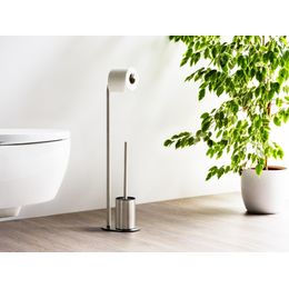 WC-Garnitur Wenko, B:18cm H:63cm L:13cm, silber, Edelstahl, Reinigungsb&uuml;rsten, "Levante", freistehender Toilettenpapierhalter mit WC-B&uuml;rste,