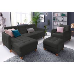 Ecksofa, B:217cm H:84cm T:157cm, blau, exxpo - SOFA FASHION, Luxus-Kunstleder;NaturLEDER (echtes Rindsleder) in Sitz und R&uuml;cken. Korpus in passendem