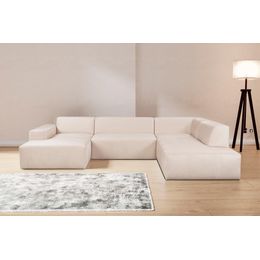 Wohnlandschaft WERK2, B:330cm H:70cm T:263cm, beige, 100% PES, Sofas, "Zeus-U, viel Platz, Breite 330 cm, modern und zeitlos", Curvy Trend mit
