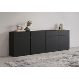 Sideboard Inosign "Cross,Breite 225 cm, moderne grifflose Kommode,4 T&uuml;ren/4 Schubk&auml;sten", schwarz, B:225cm H:78,3cm T:40cm, FSC-zertifizierter Holzwerkstoff, Melamin, Sideboards, Sideboard, Schubladenschrank mit viel Stauraum, Einlegeb&ouml;den verstellbar, Topseller