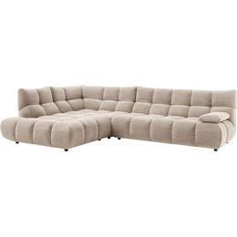Ecksofa Home Affaire "Cozy Bubble, mit klappbarer Armlehne, Breite 324 cm", beige (sand), B:324cm H:85cm T:211cm, 95% Polyester, 5% Nylon, Sofas, Ecksofa, mit eleganter Steppung, Rundumbezug & weicher Polsterung