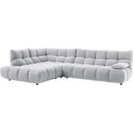 Ecksofa Home Affaire "Cozy Bubble, mit klappbarer Armlehne, Breite 324 cm", grau (silber), B:324cm H:85cm T:211cm, 95% Polyester, 5% Nylon, Sofas, Ecksofa, mit eleganter Steppung, Rundumbezug & weicher Polsterung