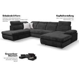 Wohnlandschaft WERK2, B:359cm H:86cm T:232cm, grau, 100% Polyester, Sofas, "Cordoba inkl. Bett, Bettkasten & Kopfteilfunktion, Breite 359 cm",
