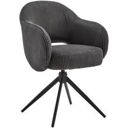 Armlehnstuhl Salesfever, B:58cm H:84cm T:60cm, grau, Metall, Polyester, Esszimmer, St&uuml;hle, "Manchester Cord-Bezug", Esszimmerstuhl mit 360