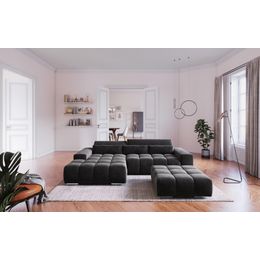 Ecksofa COTTA "Orion L-Form", charcoal, B:307cm H:73cm T:186cm, 100% Polyester, Sofas, Ecksofa, mit 2x Kopfteilverstellung & 3 Nierenkissen
