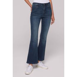 SOCCX Damen Regular-fit-Jeans, blau, Gr. 28, Abriebeffekte, Material: 72% Baumwolle, 27% Polyester, 1% Elasthan, Jeans, mit ausgestelltem Bein