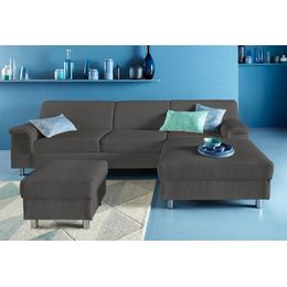 Ecksofa DOMO collection, B:251cm H:72cm T:80cm, grau, Wohnzimmer, Sofas, "Jamie, modern und elegant, Fu&szlig;h&ouml;he 9cm, L-Form", wahlweise mit Bettfunktion