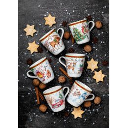 Seltmann Weiden Becher "Life - Schneemann", &Oslash; 12,8cm x 10,3cm, 1 tlg., wei&szlig;, Trinkgef&auml;&szlig;e, Becher mit Henkel 0,40 l und weihnachtlichem Dekor
