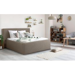 Polsterbett Home Affaire, B:211cm H:124cm L:247cm, beige, Struktur (100% Polyester), Betten, "Dalina", geradliniges Kopfteil, in 5 Breiten, auch in