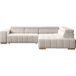 Ecksofa exxpo - SOFA FASHION "Elianos, hoher Sitzkomfort, aufwendige Kreuzsteppung im Sitz, L-Form", pearl, B:307cm H:73cm T:201cm, Sofas, Ecksofa, Kopfteile & Sitztiefe verstellbar, mit Bettfunktion