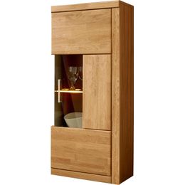 Vitrine Home Affaire, B:50cm H:125cm T:35cm, beige, Holz teilmassiv, Wohnzimmer, Schr&auml;nke, "RIBE75, 1Glasboden variabel, dunkles geh&auml;rtetes Glas,