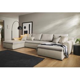 Wohnlandschaft Home Affaire, B:366cm H:85cm T:176cm, beige, 100% Polyester, Sofas, "Win U-Form, B: 366 cm - OTTO. Verl&auml;ssliche Qualit&auml;t.", mit