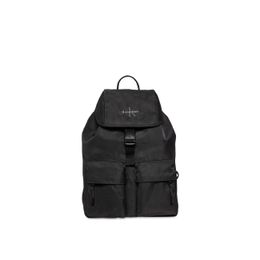 Rucksack Calvin Klein "BOLD FLAP BACKPACK", Gr. B/H/T: 29,5cm x 39,5cm x 12,5cm, schwarz, Nylon, unifarben, Basic, Rucks&auml;cke Rucksack, Unisex Ferienrucksack, Urlaubsrucksack mit viel Stauraum