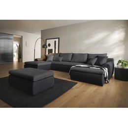 Wohnlandschaft Home Affaire, B:366cm H:85cm T:176cm, schwarz-wei&szlig;, 100% Polyester, Sofas, "Win U-Form, B: 366 cm - OTTO. Verl&auml;ssliche Qualit&auml;t.", mit