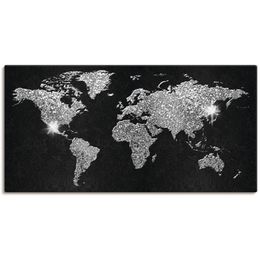 Wandbild Artland, B:40cm H:20cm, schwarz, Wohnzimmer, Bilder, "Weltkarte Glitzer", als Alubild, Leinwandbild, Poster in verschied. Gr&ouml;&szlig;en