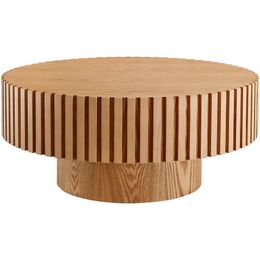 Couchtisch Salesfever, B:80cm H:34cm T:80cm, beige, MDF, Esche massiv, Holzfurnier, Wohnzimmer, Tische, "rund mit Massivholz-Lamellen &Oslash; 80 cm",