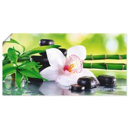 Wandbild Artland, B:100cm H:50cm, gr&uuml;n, Wohnzimmer, Bilder, "Spa Steine Bambus Zweige Orchidee", als Alubild, Leinwandbild, Poster in verschied.