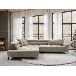 Ecksofa Home Affaire, B:311cm H:71cm T:219cm, beige, 95% Polyester, 5% Nylon, Wohnzimmer, Sofas, "Claya, L-Form, incl. Kopfteilverstellung, Breite