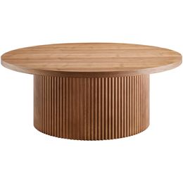 Couchtisch Salesfever, B:85cm H:33cm T:85cm, braun, MDF, Walnuss massiv, Holzfurnier, Wohnzimmer, Tische, "mit Massivholz-Lamellen, &Oslash; 85 cm",
