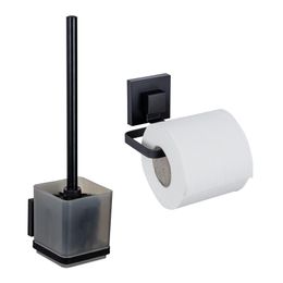 WC-Garnitur Wenko, B:9,5cm H:37cm L:12,5cmschwarz, Edelstahl, Kunststoff, Reinigungsb&uuml;rsten, "Vacuum-Loc Quadro", WC-B&uuml;rstenhalter &