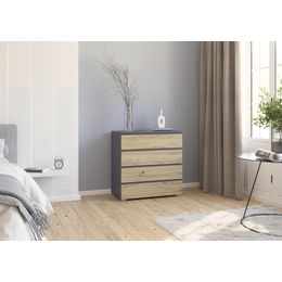 Kommode Rauch, B:80cm H:81cm T:42cmgraumetallic, eiche artisan, Holzwerkstoff, Schlafzimmer, Sideboards, "Joel", vier praktische und ger&auml;umige