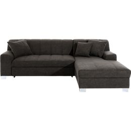 Ecksofa DOMO collection, B:239cm H:75cm T:82cm, grau, Wohnzimmer, Sofas, "Turah incl. Zierkissen, moderne Steppung, auch in Leder", mit Bettfunktion,