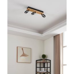 Eglo Deckenleuchte "Rielves Deckenlampe, Holz und Metall, Spotbalken schwenkbar, Lampe", 3, H: 17,5cm, 1 Stk.schwarz, Wohnzimmer, Leuchten, Spot -